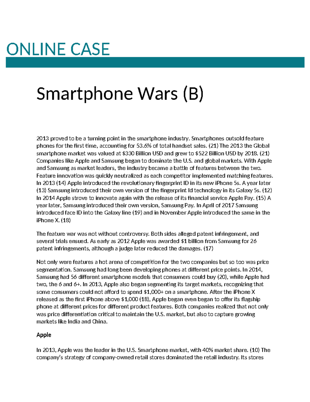 Smartphone Wars Case B - Lecture notes - Smartphone Wars (B) 2013 ...