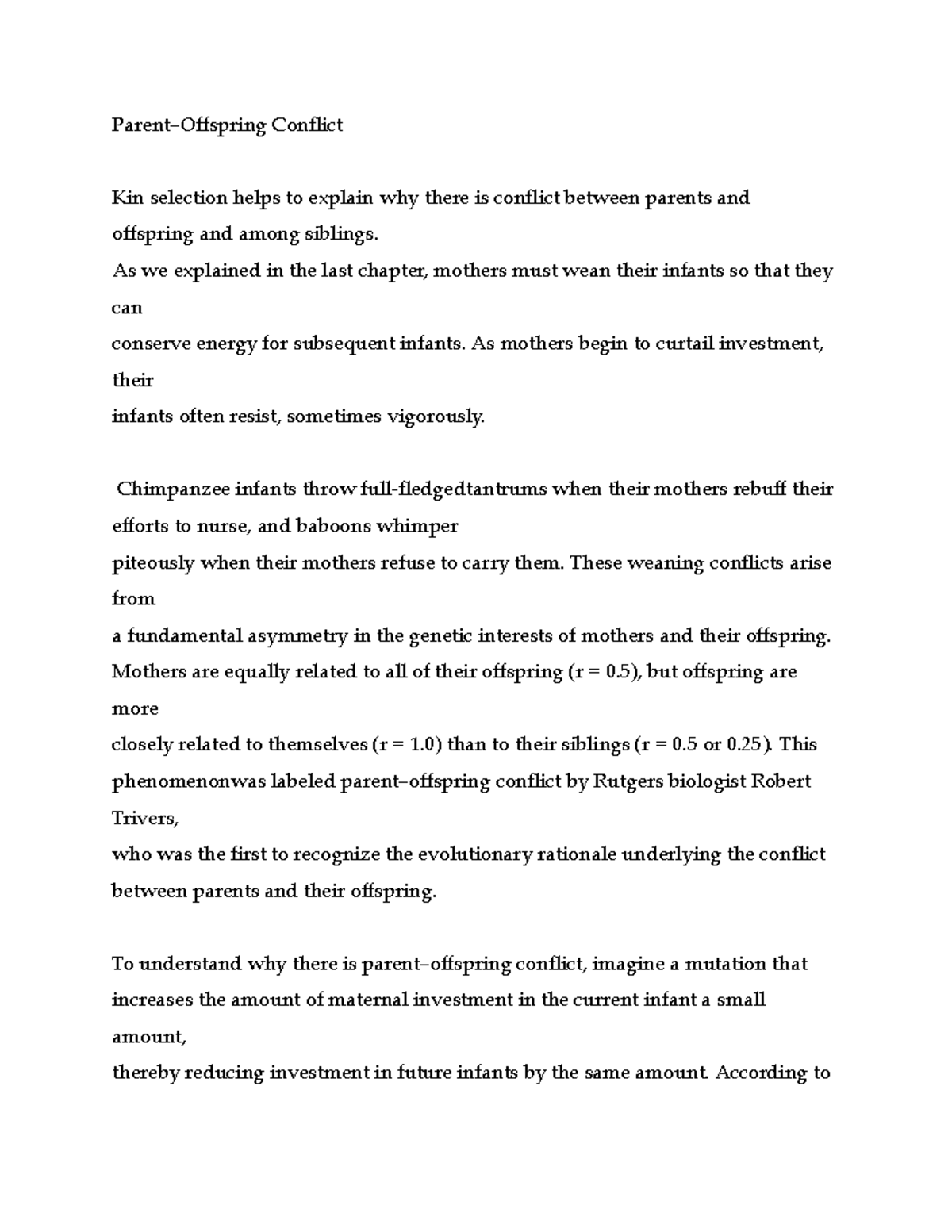 Parent–Offspring Conflict - Parent–Offspring Conflict Kin selection ...