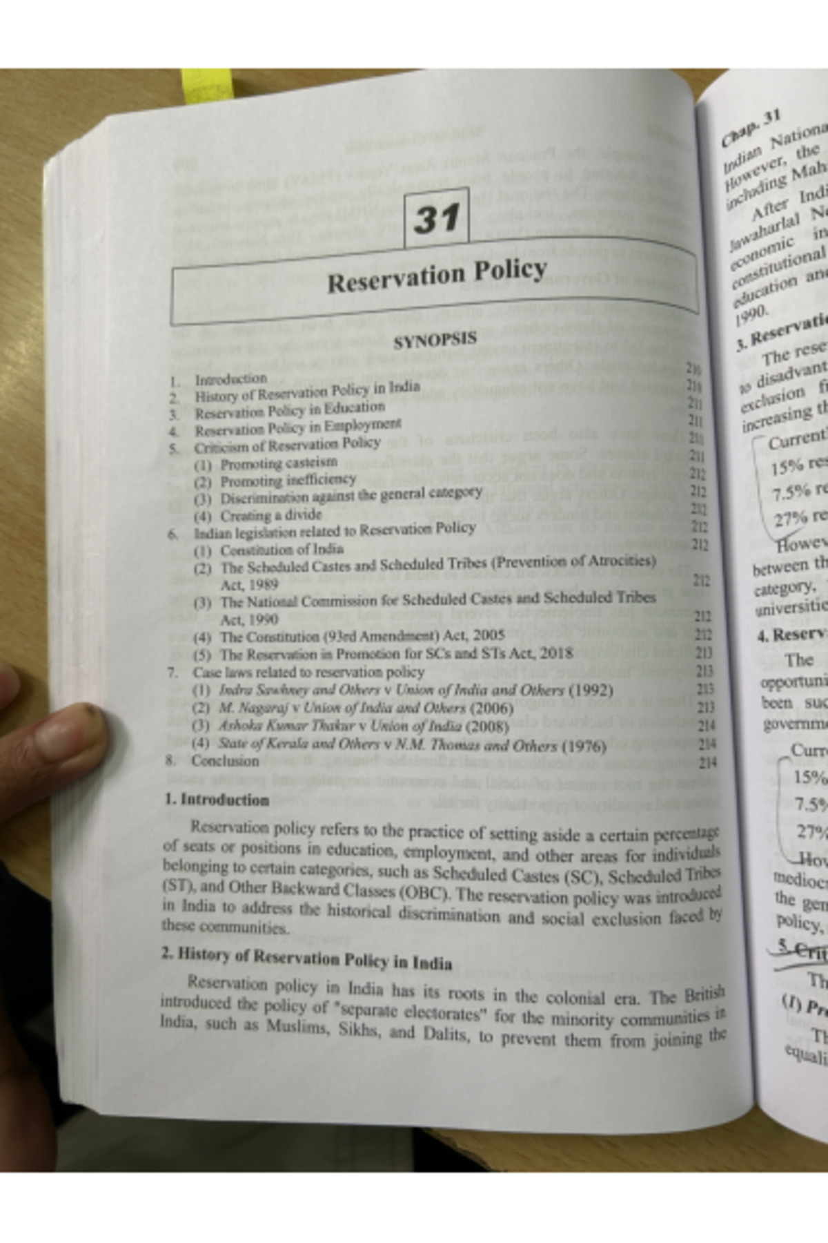 Reservation Policy - R 1. Introduction 210 2. History of Reservation ...