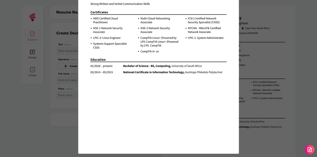 Flow CV - NICE - Create Declaration Need help? Text optional Signature ...