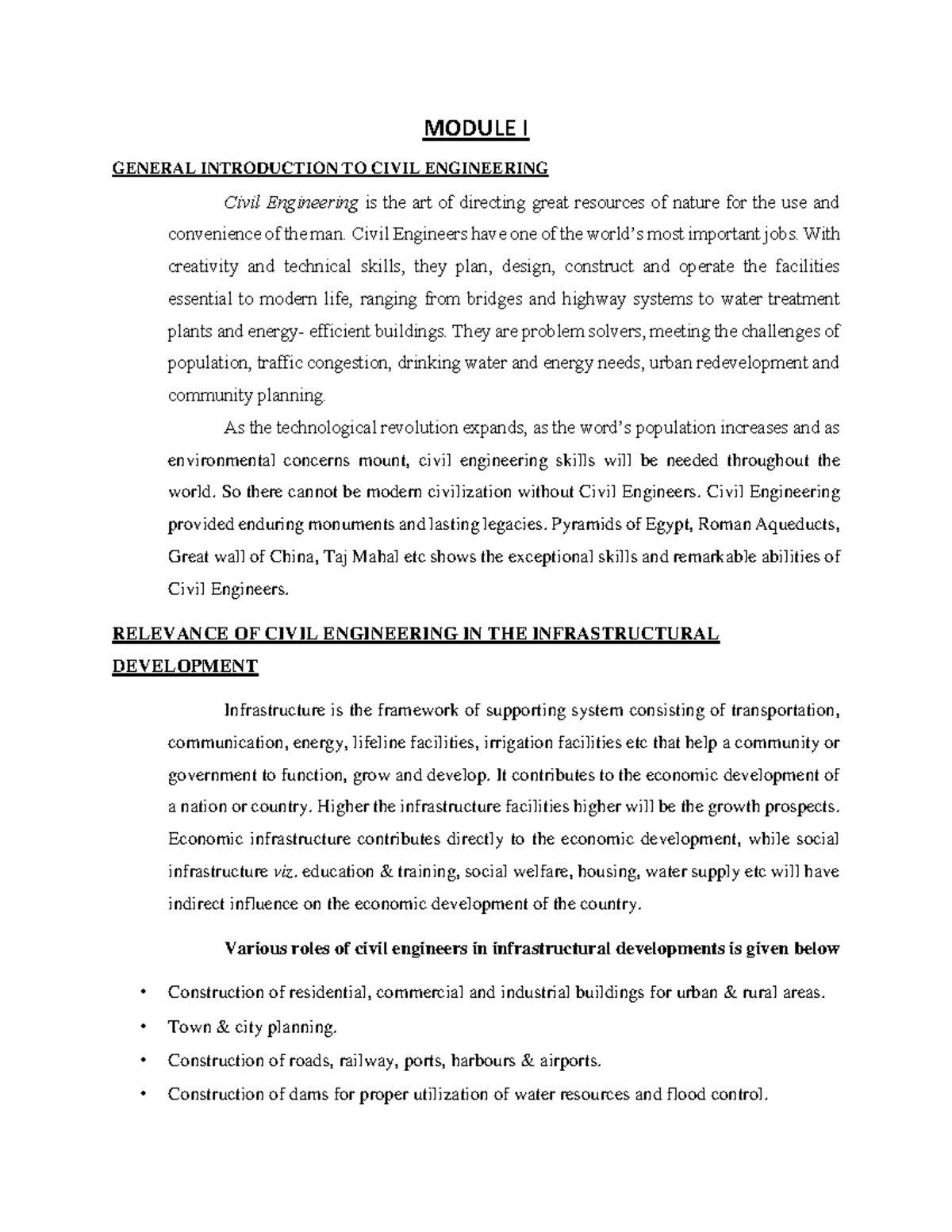 Basics OF Civil Engineering - MODULE I GENERAL INTRODUCTION TO CIVIL ...
