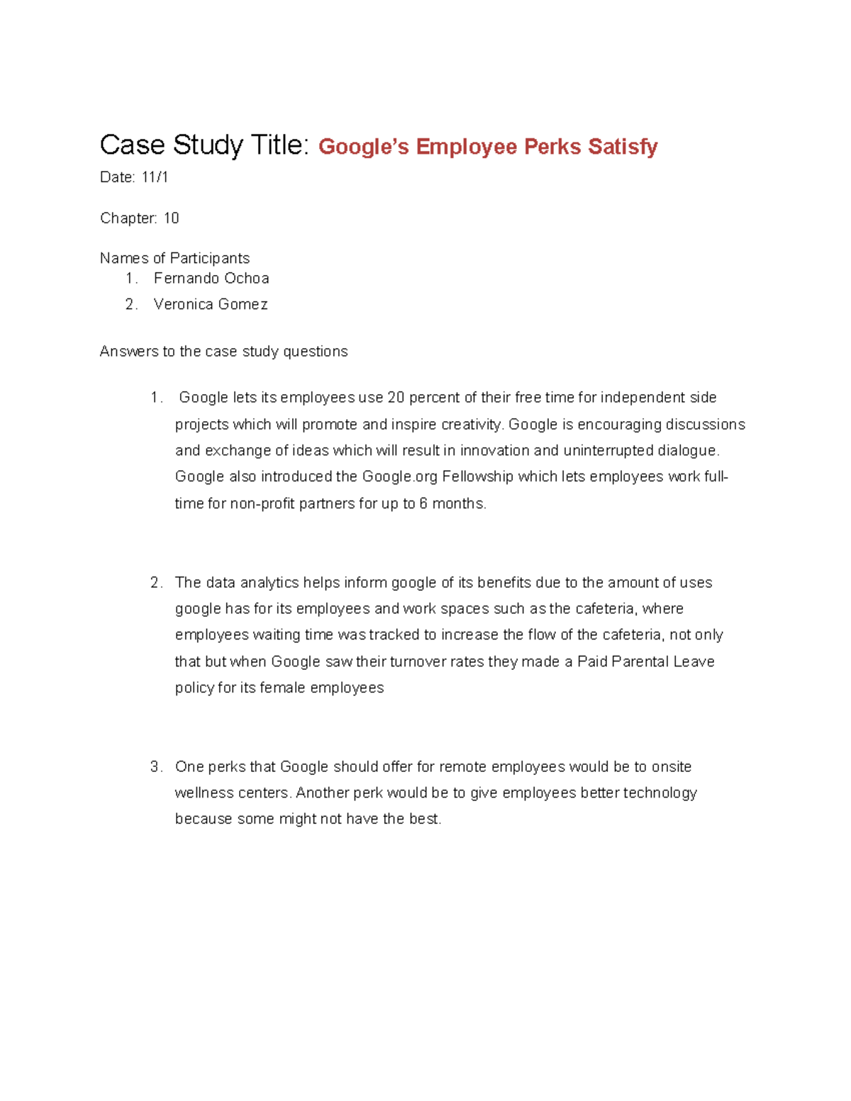 Case 10 of BA-101 Case Study Template - Case Study Title: Google’s ...