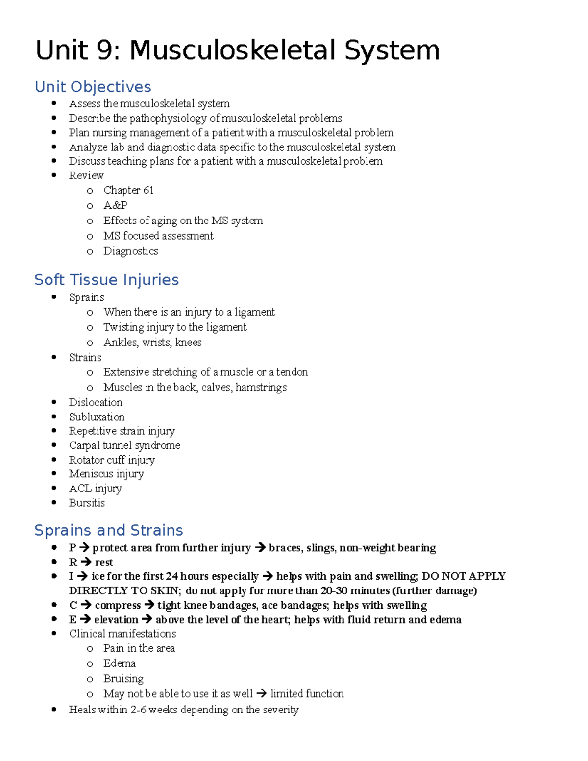 Unit 9 Notes - Musculoskeletal system - Unit 9: Musculoskeletal System ...