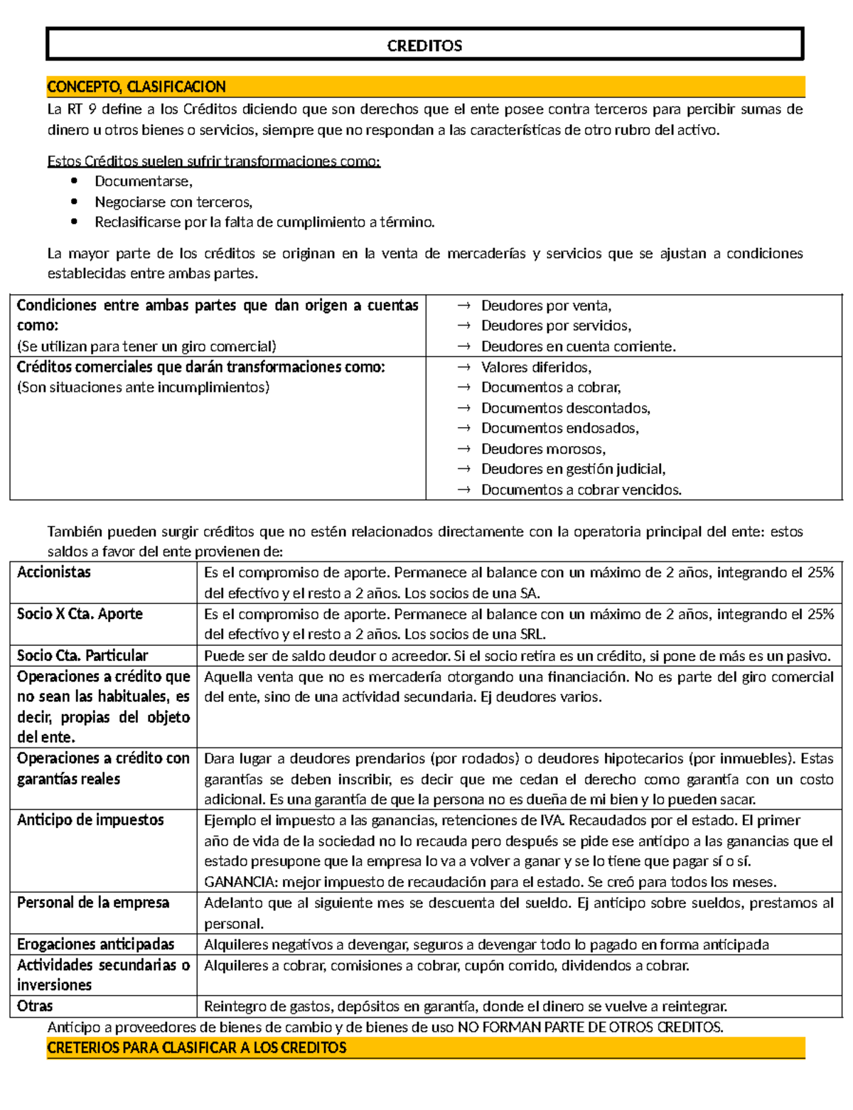 Creditos - Contabilidad Basica - CONCEPTO, CLASIFICACION La RT 9 define ...