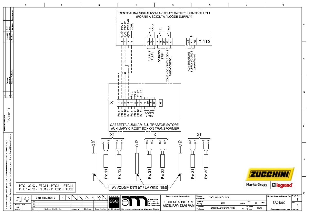 Schemat polaczen T119 - PTC 130°C = PTC11 - PTC21 - PTC PTC 140°C ...