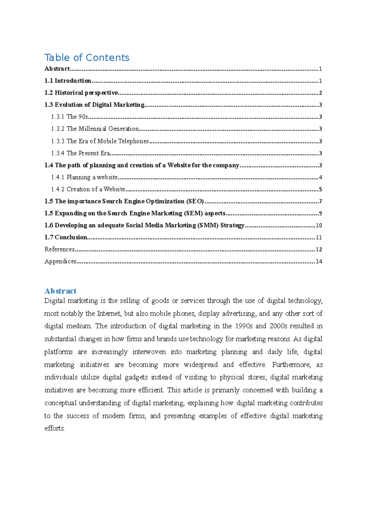Digital marketing - Table of Contents - Studocu