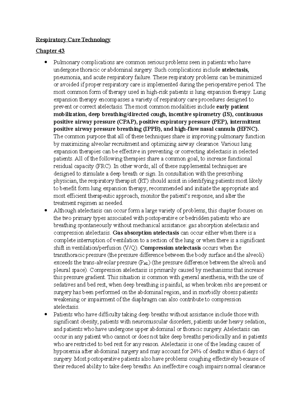 Respiratory Care Technology Chapter 43 - Such complications include ...