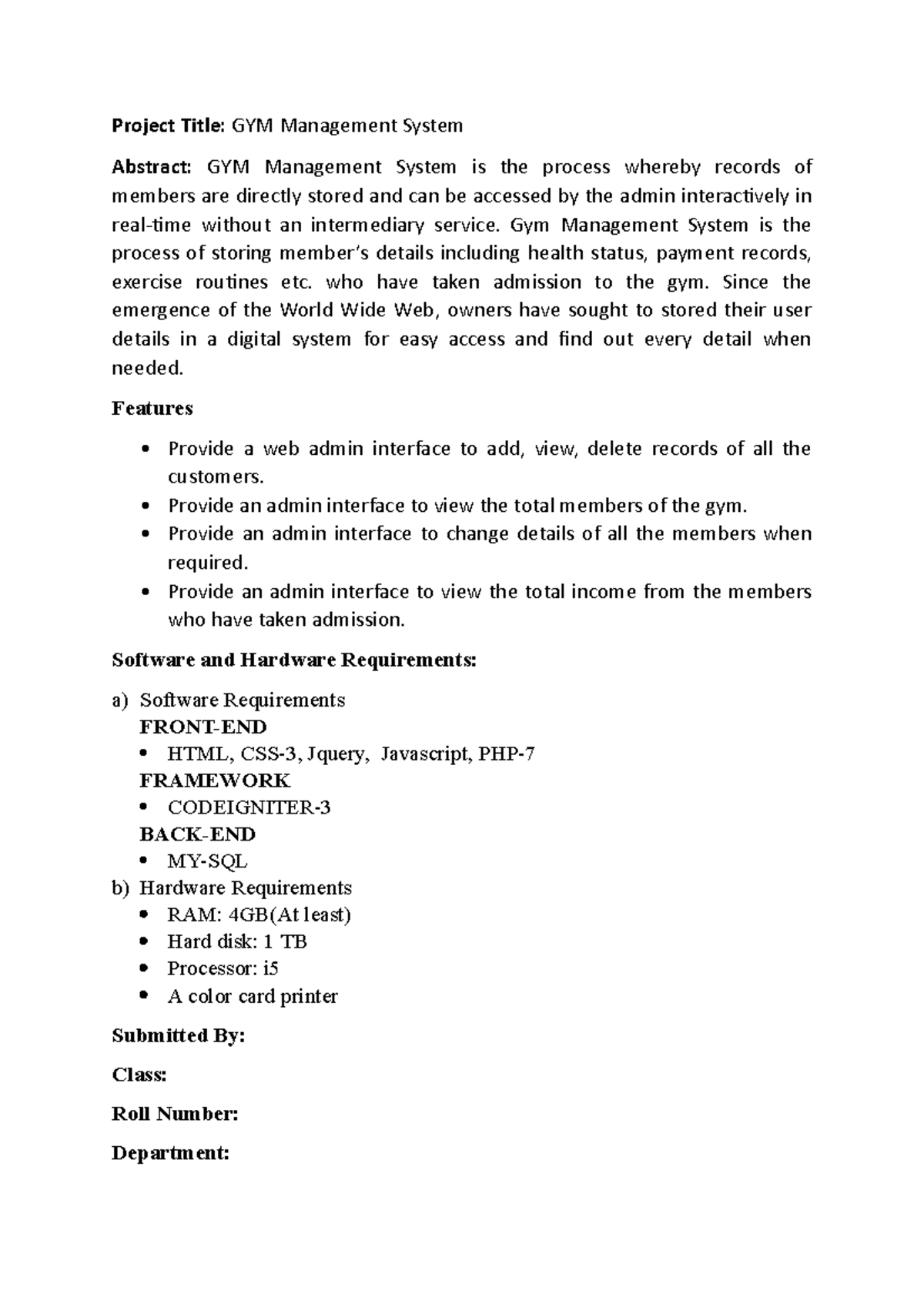 GYM Management System - Project File Project File Project File Project ...