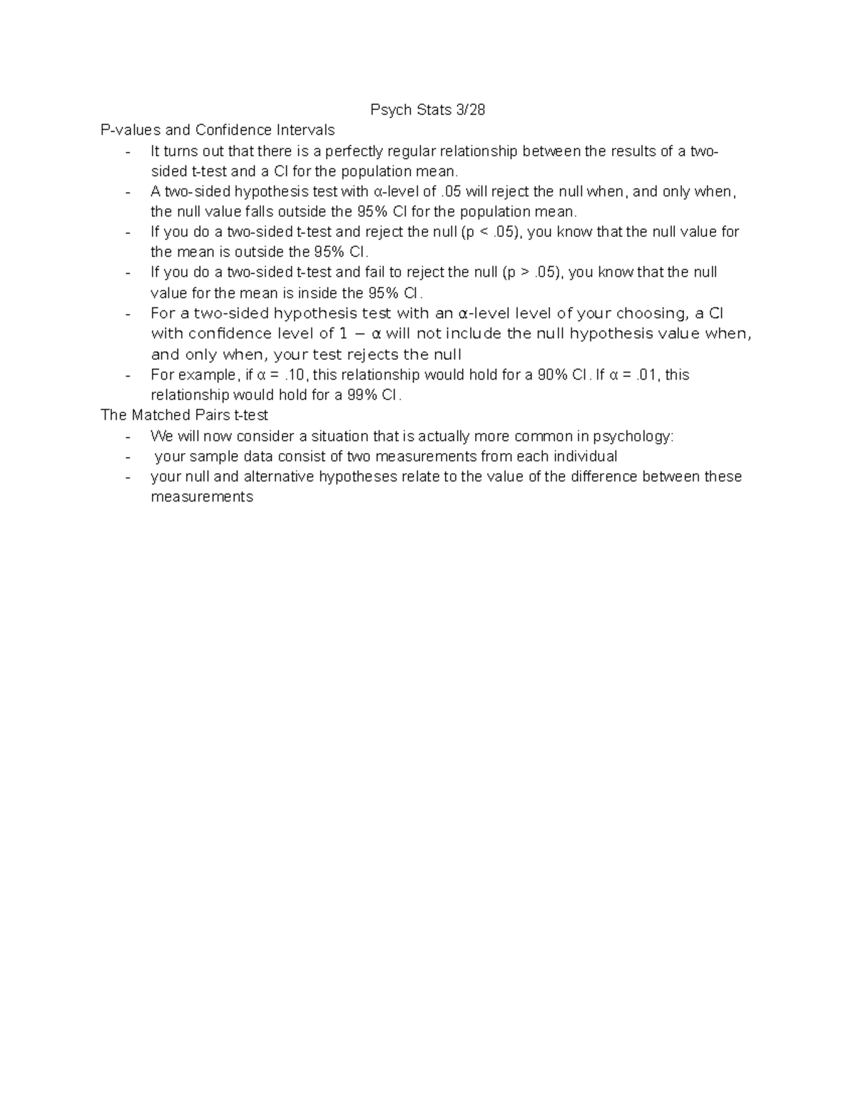 Psych Stats 3/28 - Psych Stats 3/ P-values and Confidence Intervals It ...
