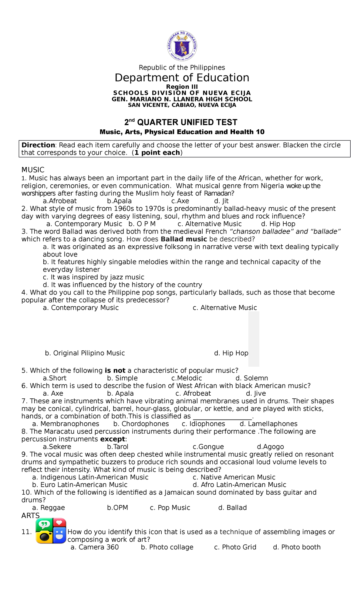 2nd-quarter 10 - for reaserch - Republic of the Philippines Department ...