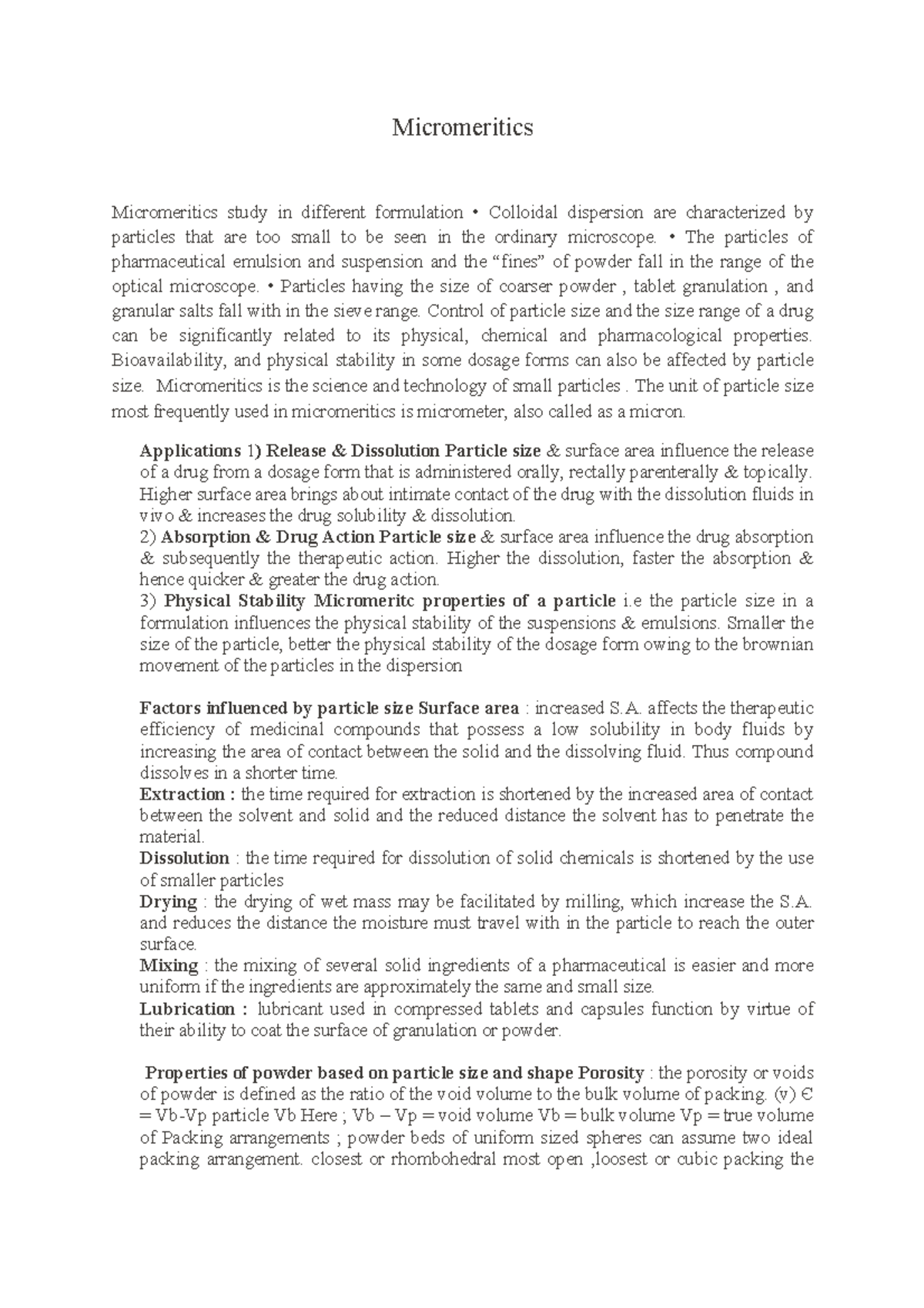 Micromeritics notes - Micromeritics Micromeritics study in different ...