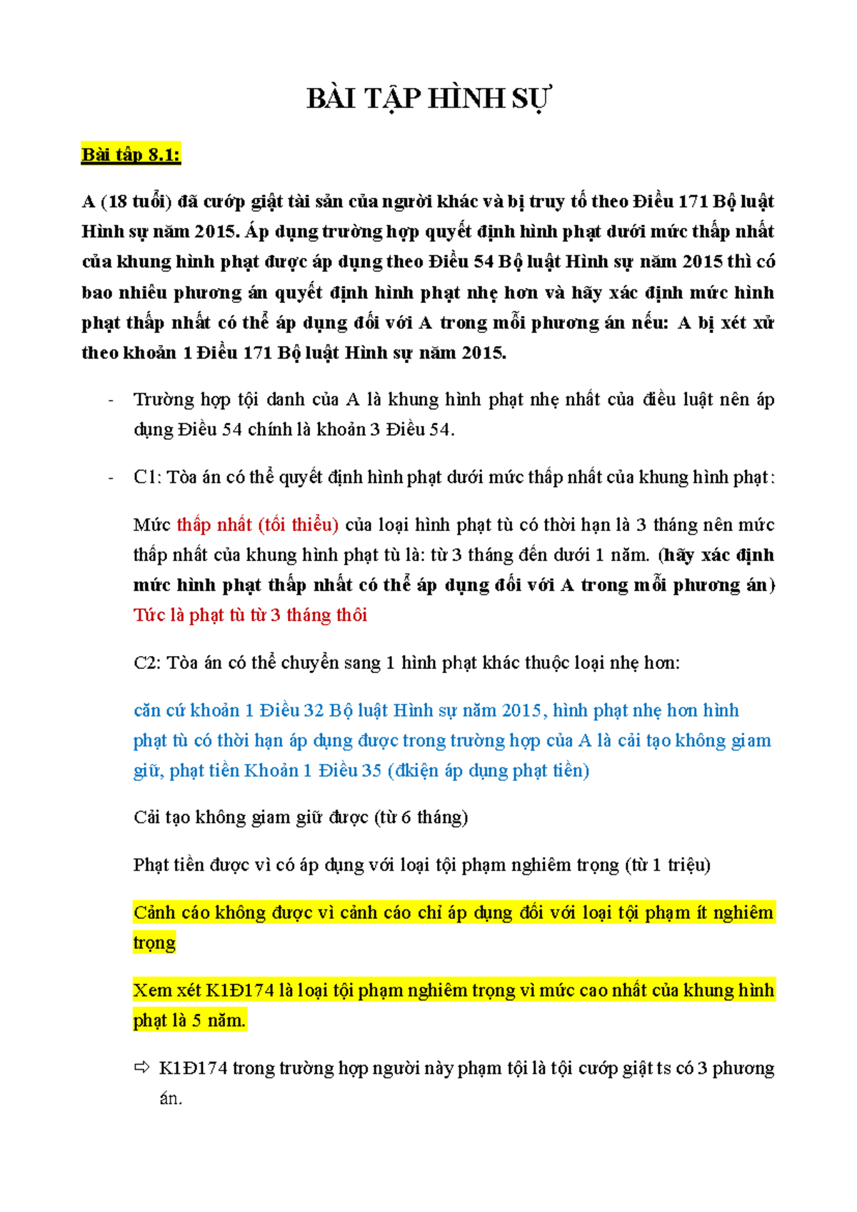 BÀI TẬP HÌNH SỰ cuối kì - tổng hợp phần bài tập quan trọng thi cuối kì môn LHS phần chung - BÀI ...