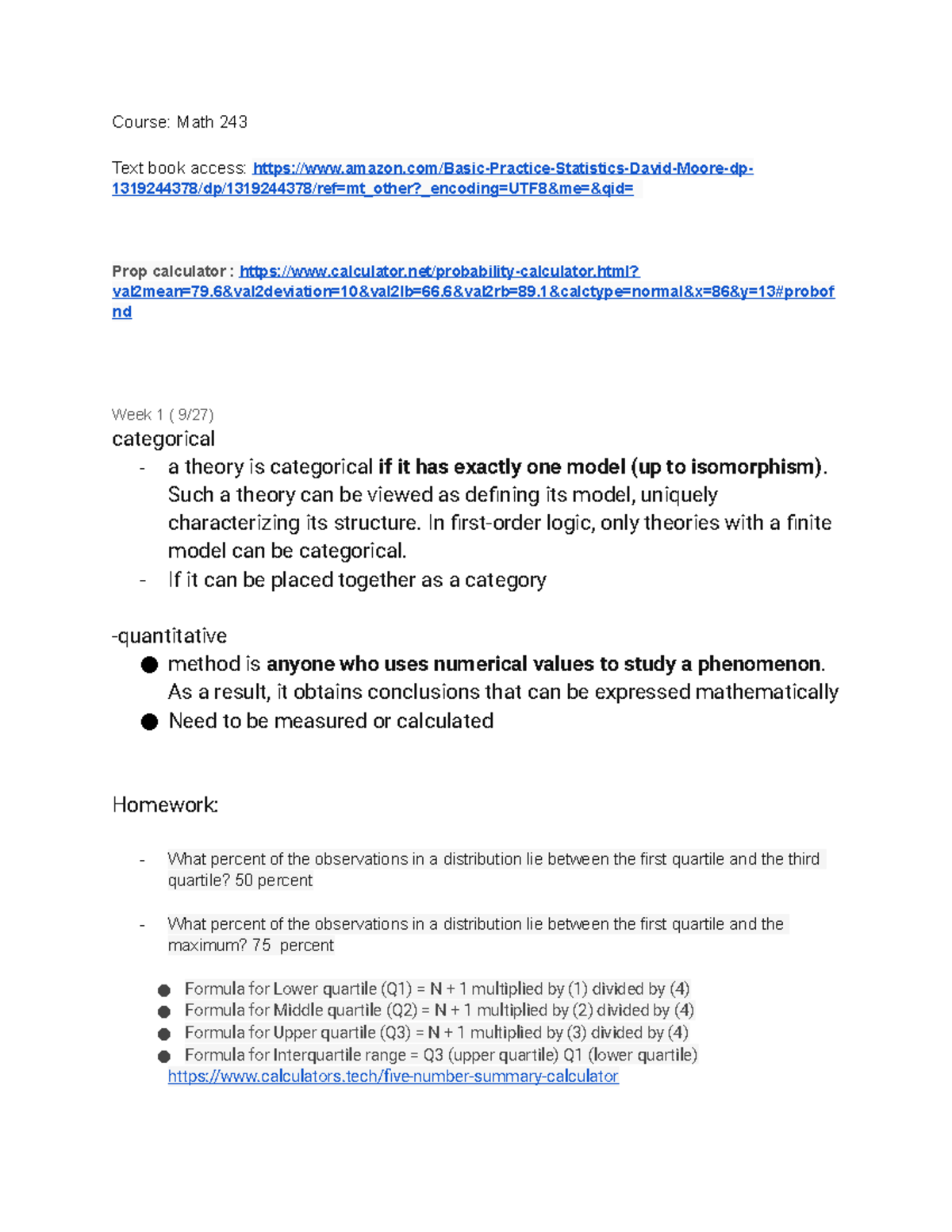 Math 243 notes - Course: Math 243 Text book access: amazon/Basic ...