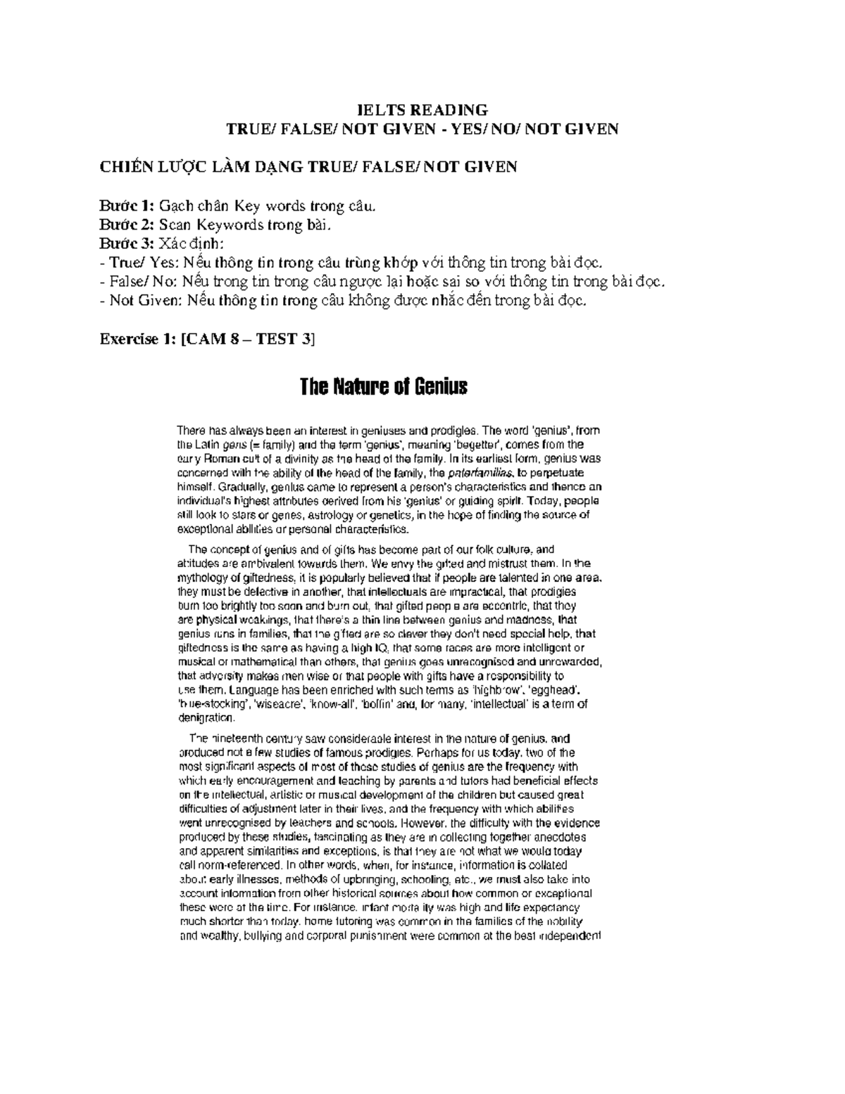 Ielts Reading TRUE False NOT Given - YES NO NOT Given - IELTS READING ...
