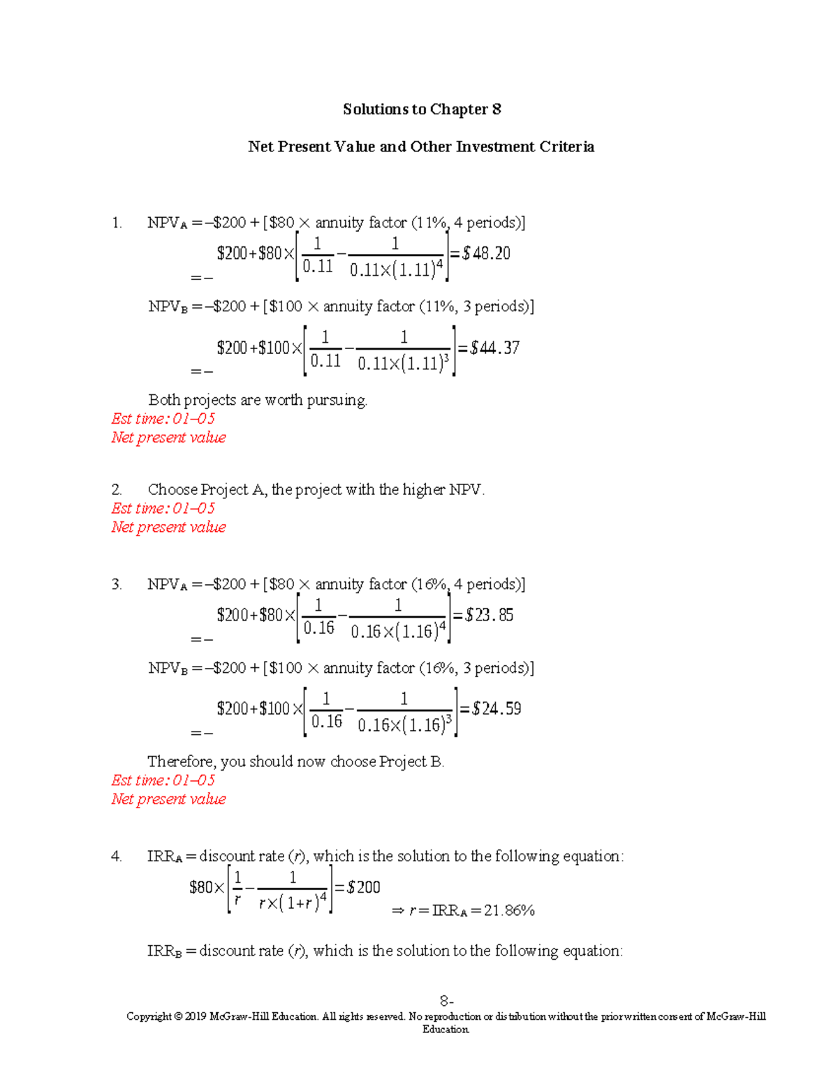 Brealey Fundamentals of Corporate Finance 10e Chapter 08 SM - Solutions ...