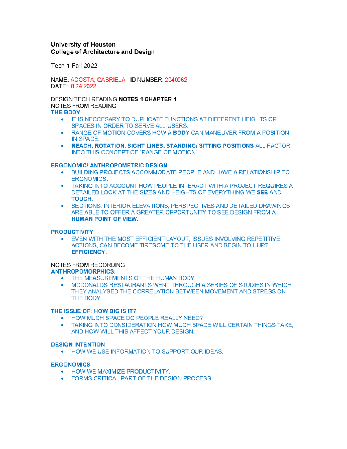 Lecture Ch. 1 Notes - University of Houston College of Architecture and ...