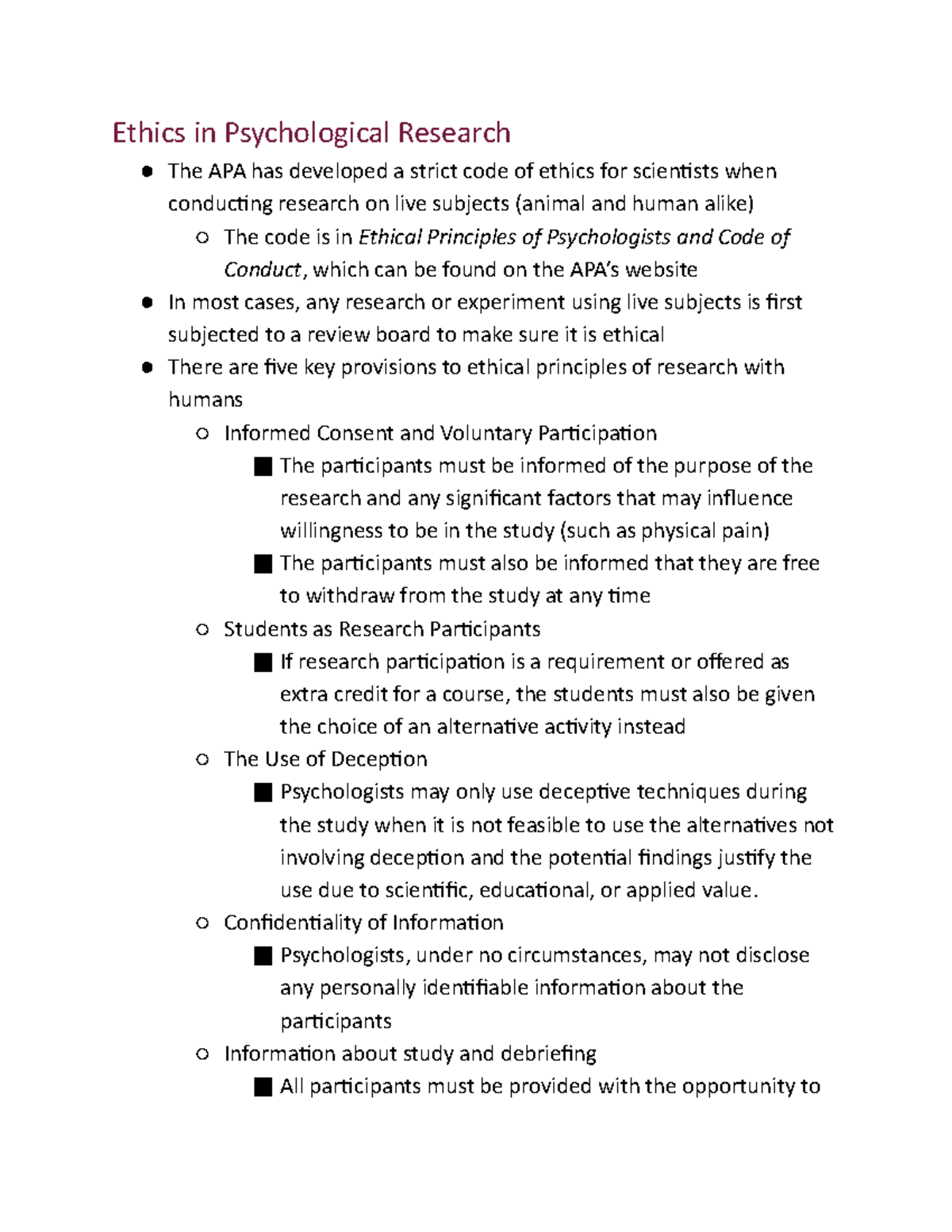 Ethics in Psychological Research - Confidentiality of Information ...