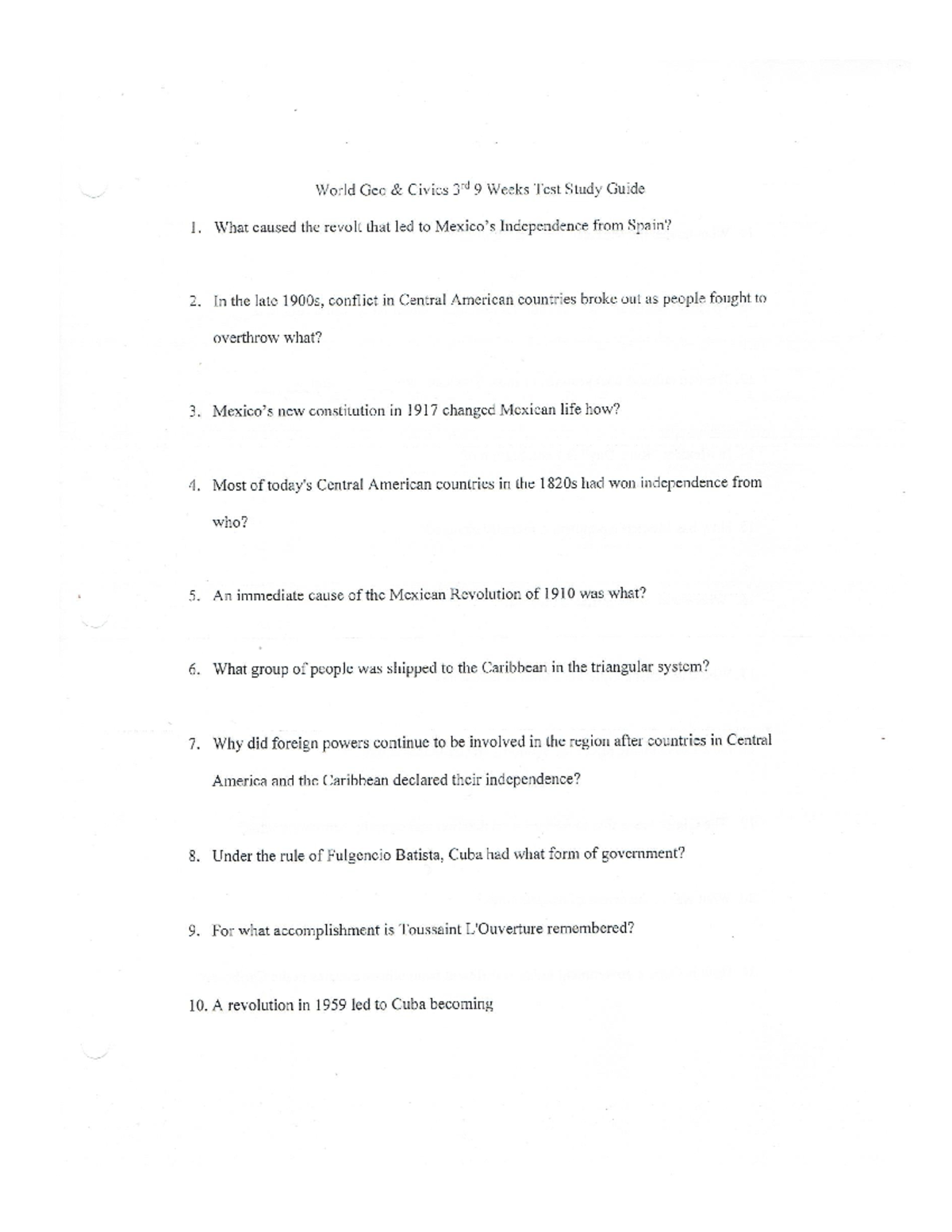 3rd+Nine+Weeks+Study+Guide - World Geo Civics 3rd 9 Weeks Test Study ...