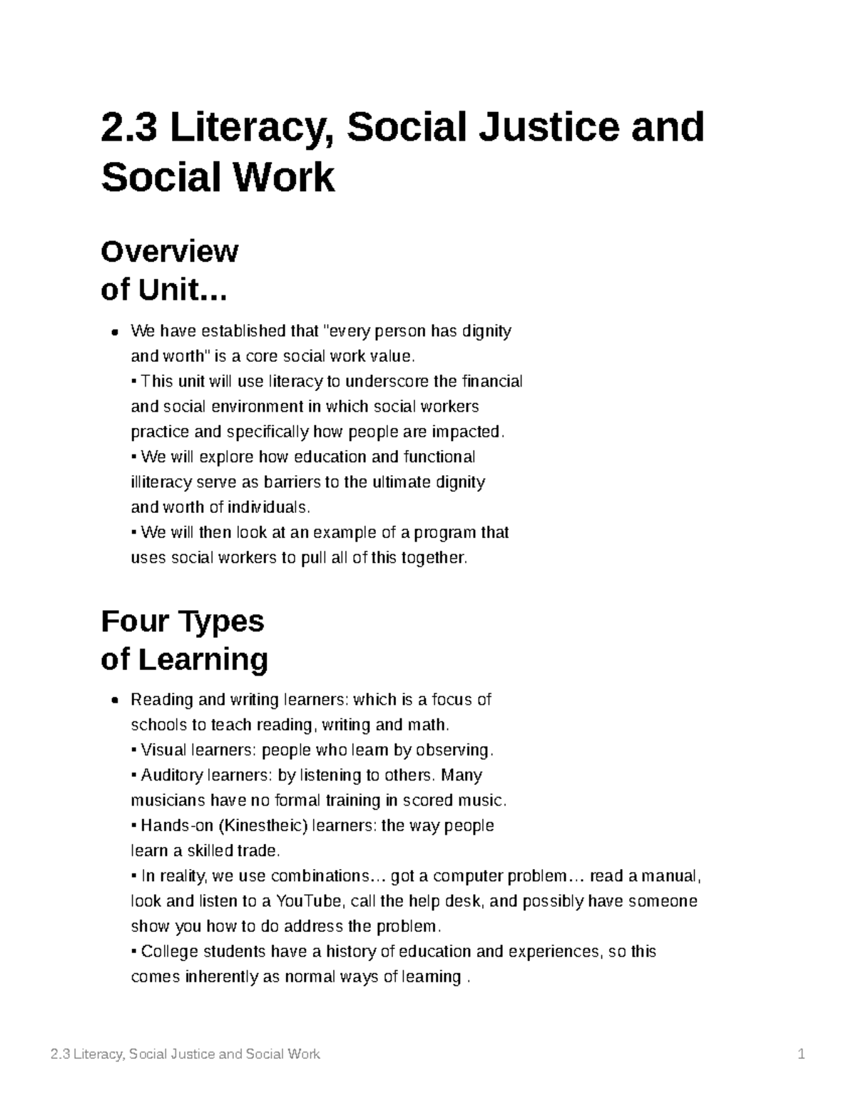 2.3 Literacy Social Justice and Social Work - 2 Literacy, Social ...