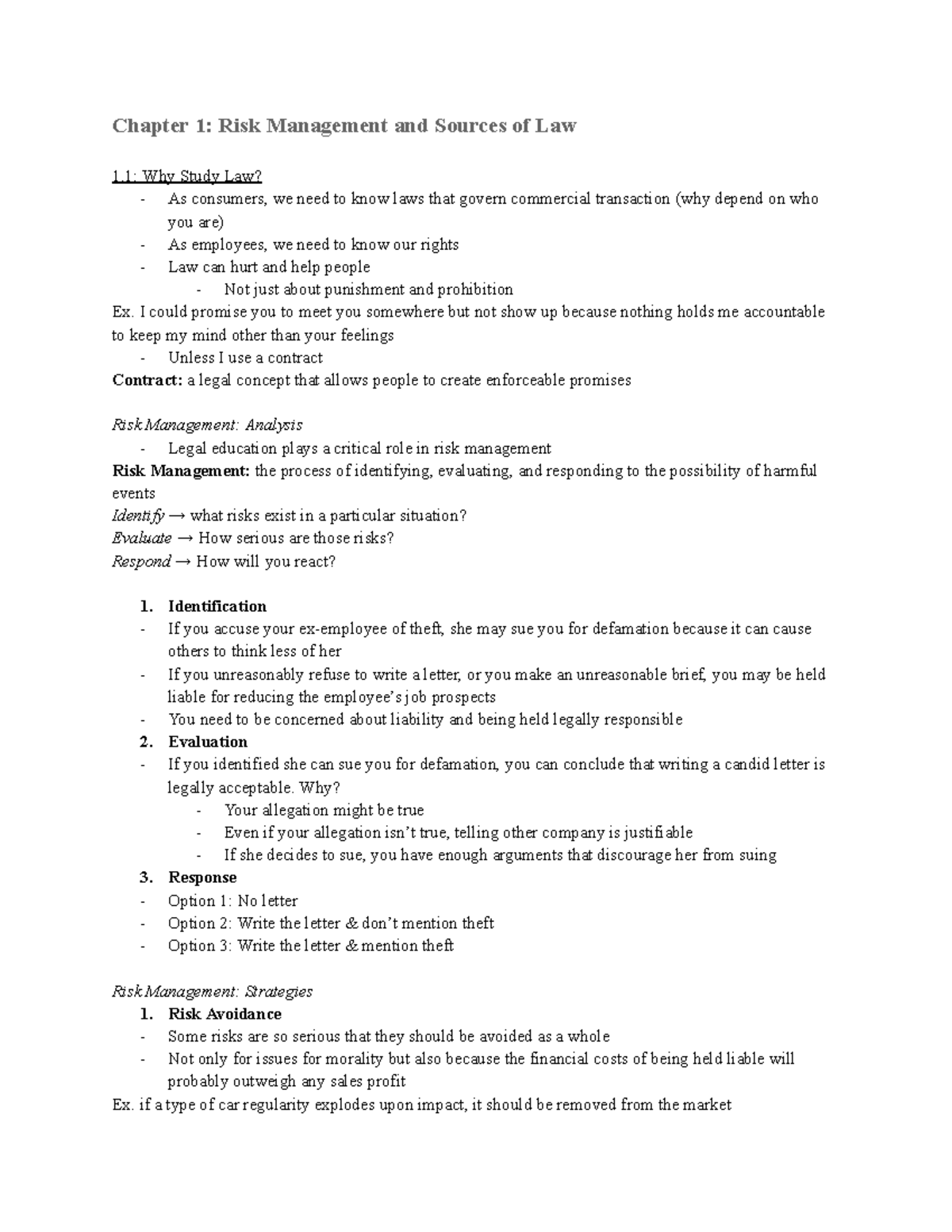 LAW 122 Chapter 1 - Chapter 1: Risk Management and Sources of Law 1 ...