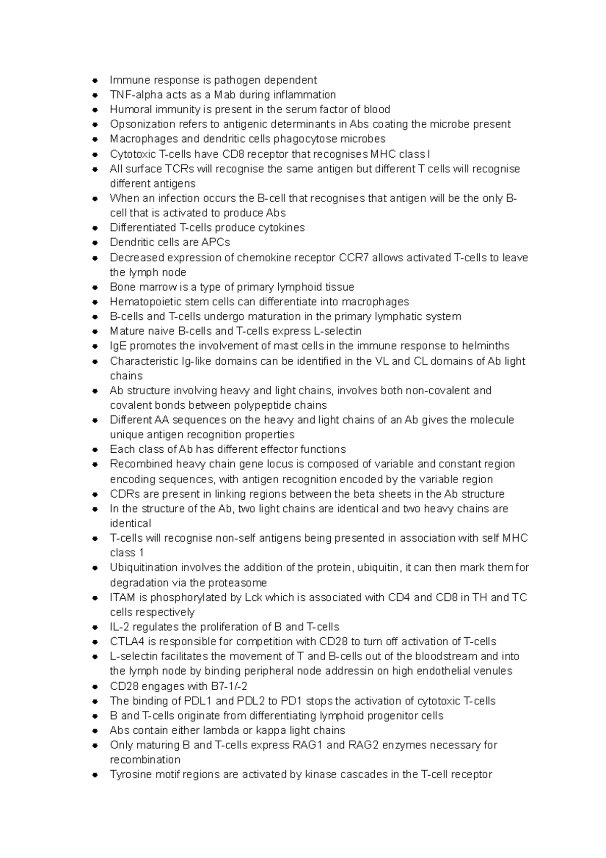 MCQ notes - MCQ example questions - Immune response is pathogen ...