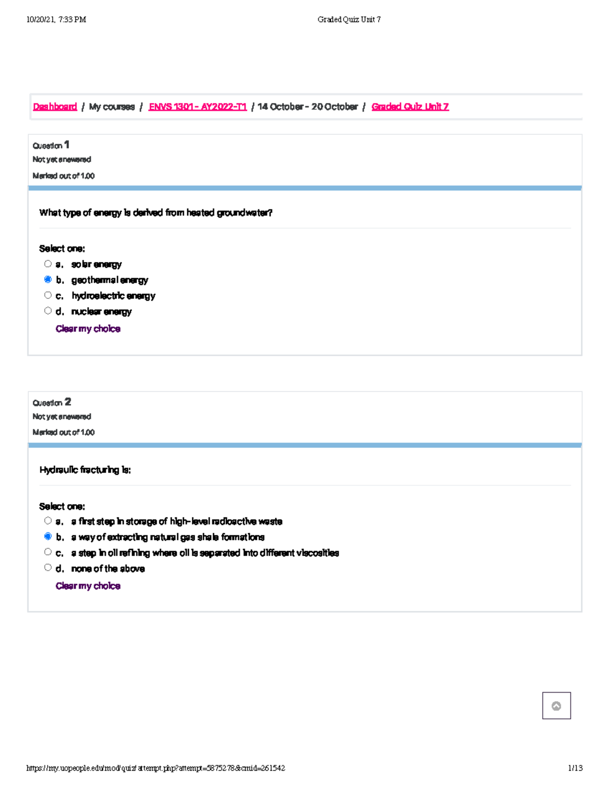 Graded Quiz Unit 7 - 100% - Question 1 Not yet answered Marked out of 1 ...