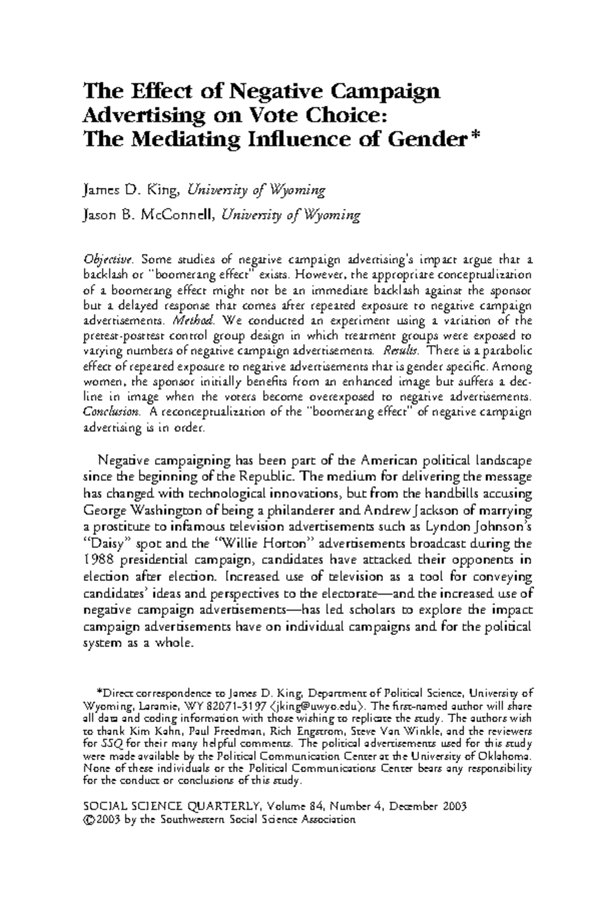 The effect of negative campaiging - The Effect of Negative Campaign ...