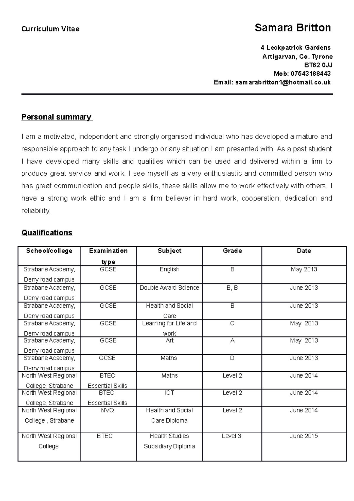 2022CV copy copy - CV help - Curriculum Vitae Samara Britton 4 ...