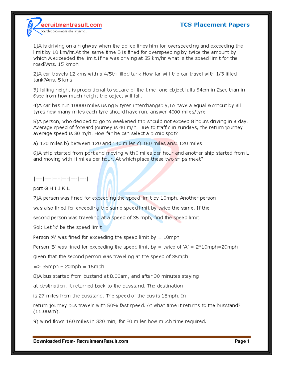 Tcs Previous Year Placement Question Paper - 1)A is driving on a ...