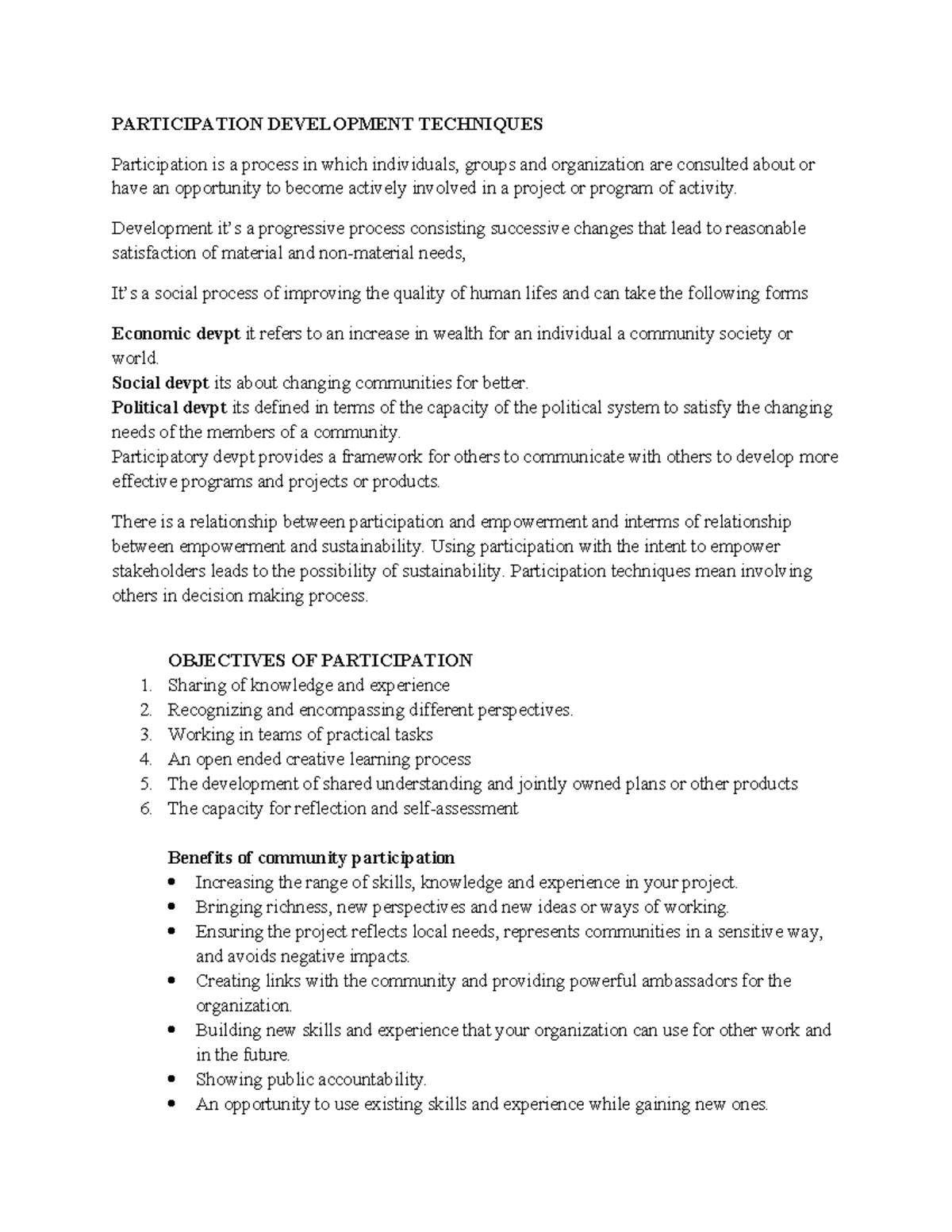 Participation Development Techniques - PARTICIPATION DEVELOPMENT ...