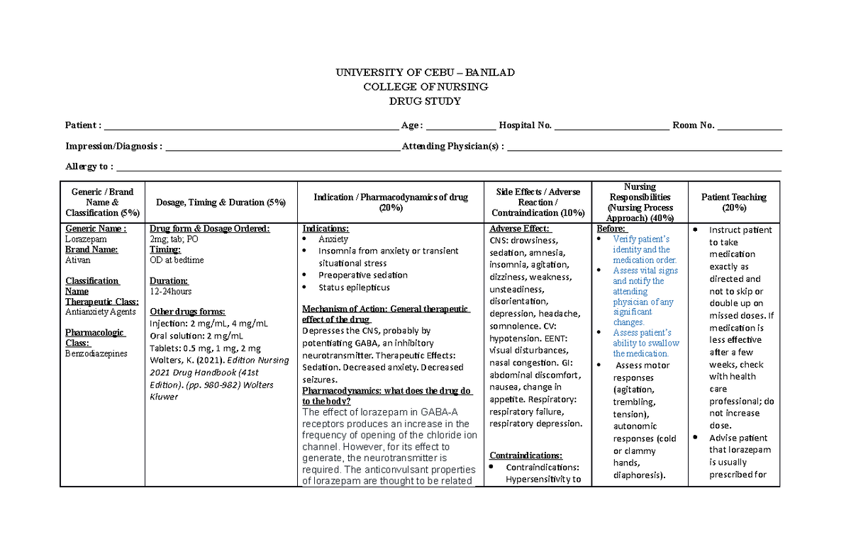3rd drug study - Drugs used as antipsychotic - UNIVERSITY OF CEBU ...