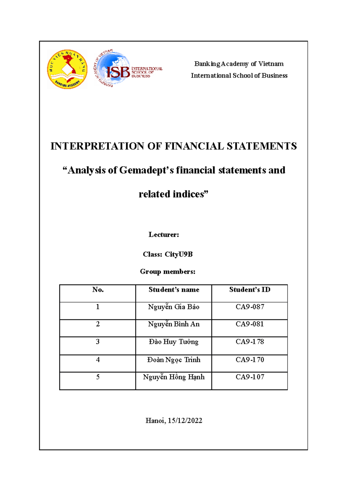 IFS Group Assignment 9B - Banking Academy of Vietnam International ...