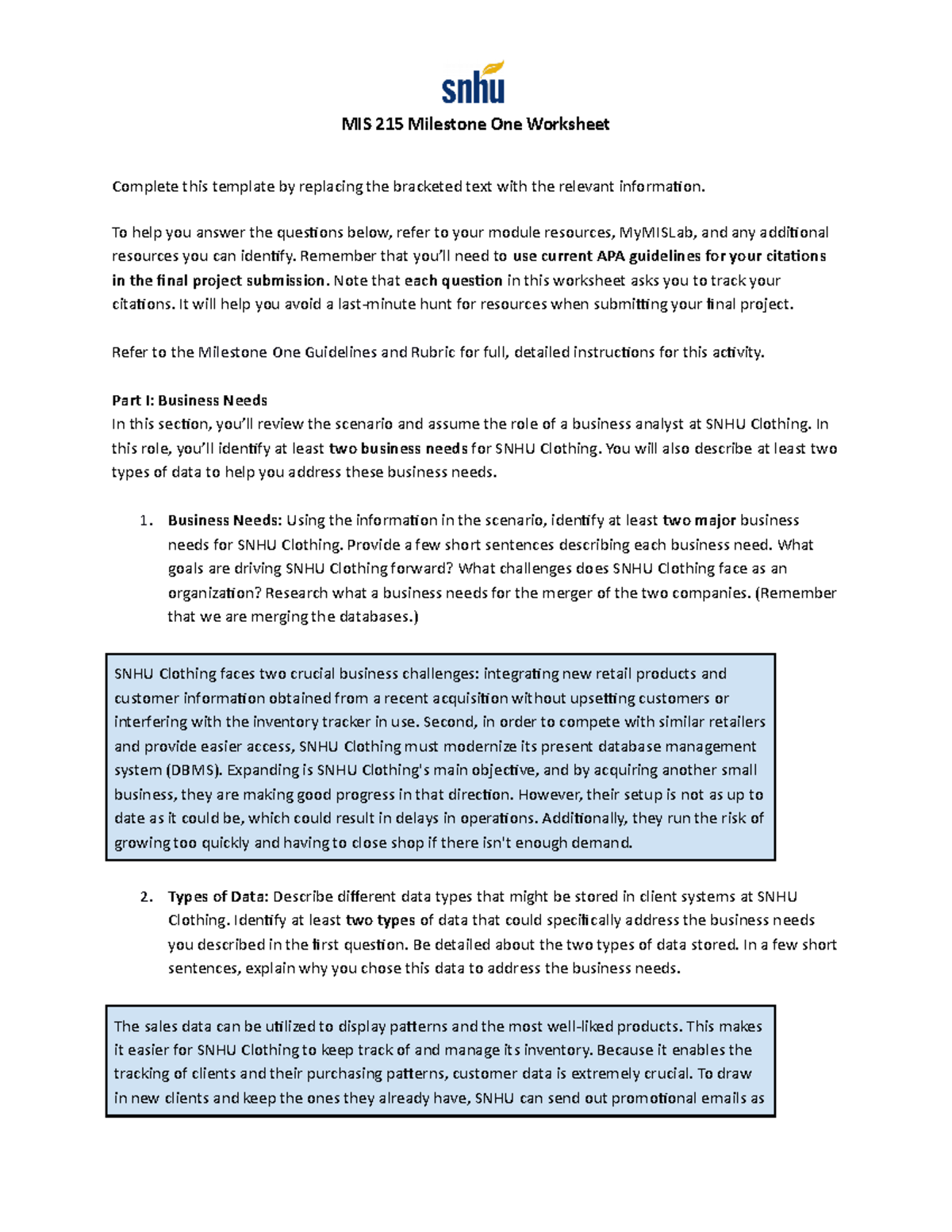 MIS 215 Milestone One Worksheet - MIS 215 Milestone One Worksheet ...