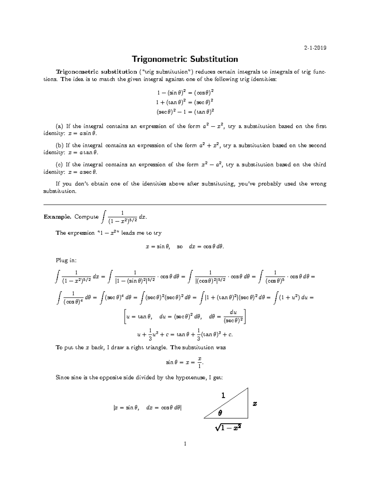 Trig-substitution - trig substitution - 2-1- Trigonometric Substitution ...