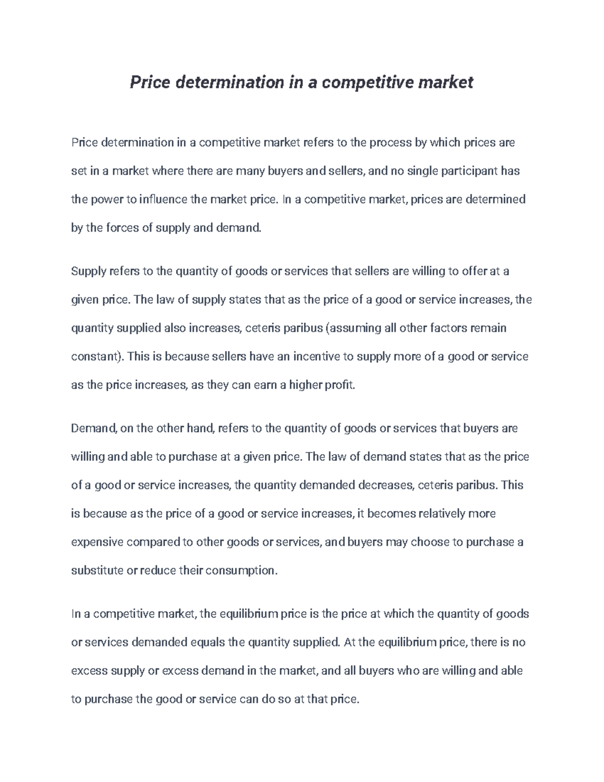 Notes on Price determination in a competitive market - Price ...