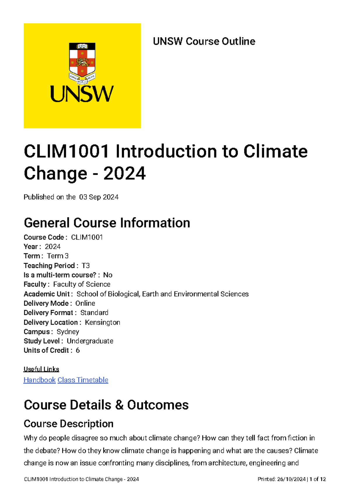CO CLIM1001 1 2024 Term3 T3 Online Standard Kensington - UNSW Course ...