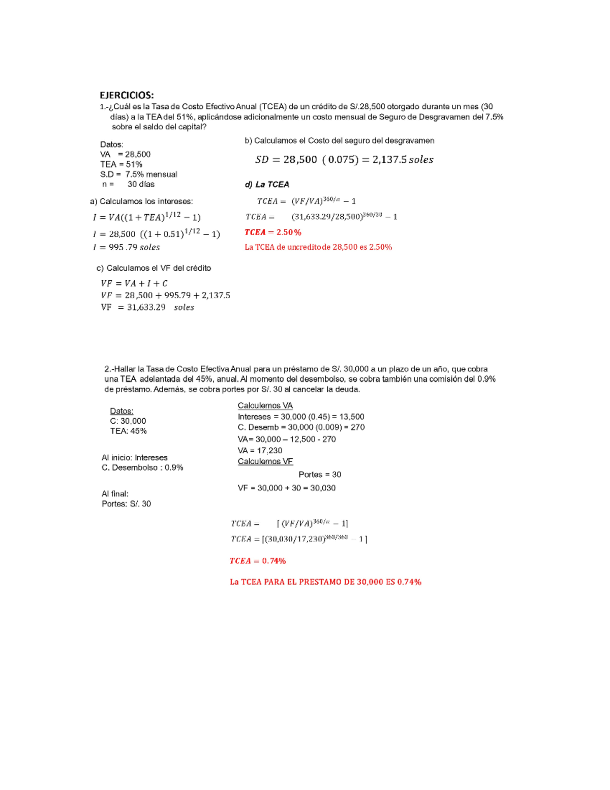 TCEA y TREA - ejercicios propuestos - EJERCICIOS: es la Tasa de Costo Efectivo Anual (TCEA) de ...