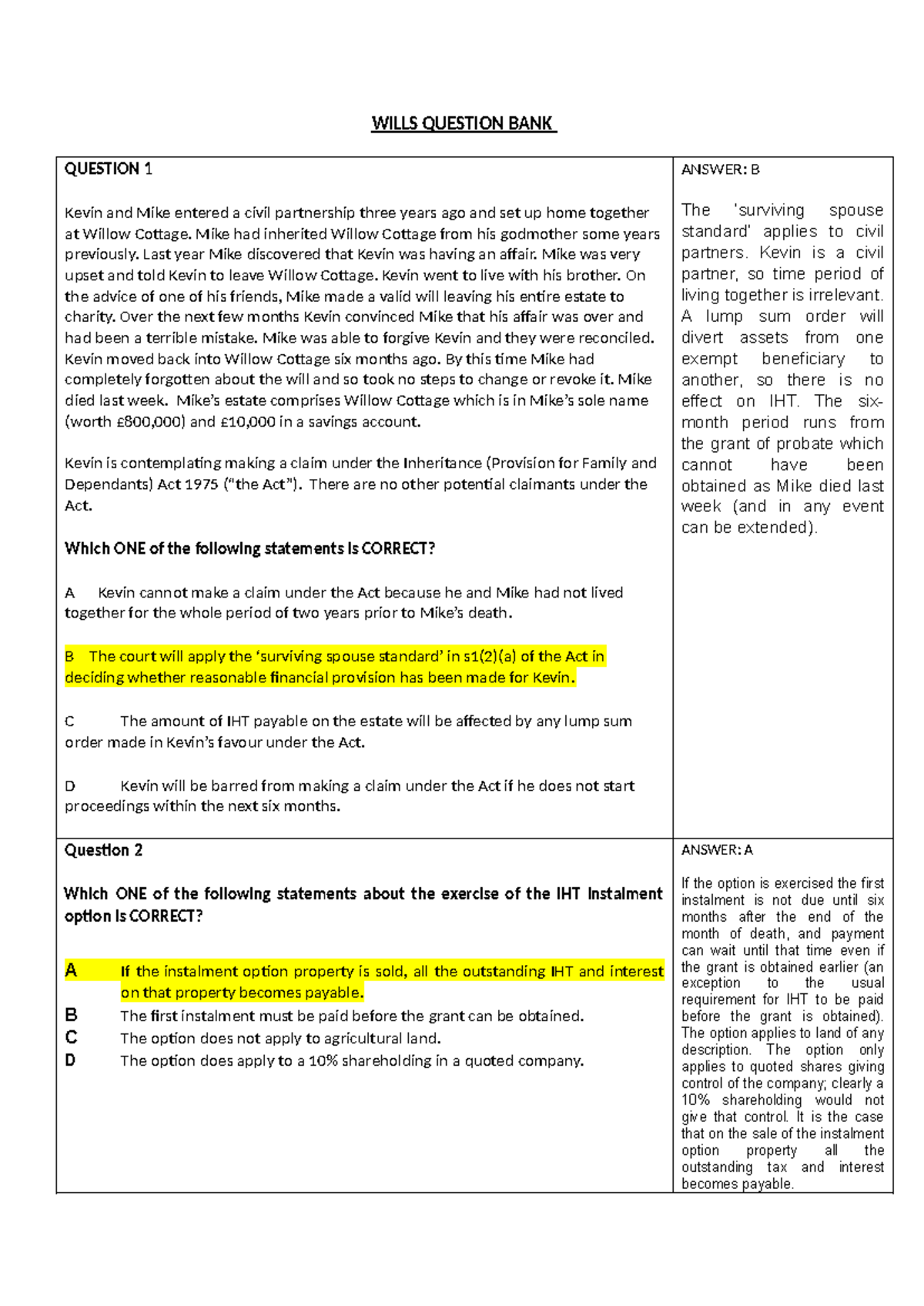 Wills Question BANK - WILLS QUESTION BANK QUESTION 1 Kevin and Mike ...