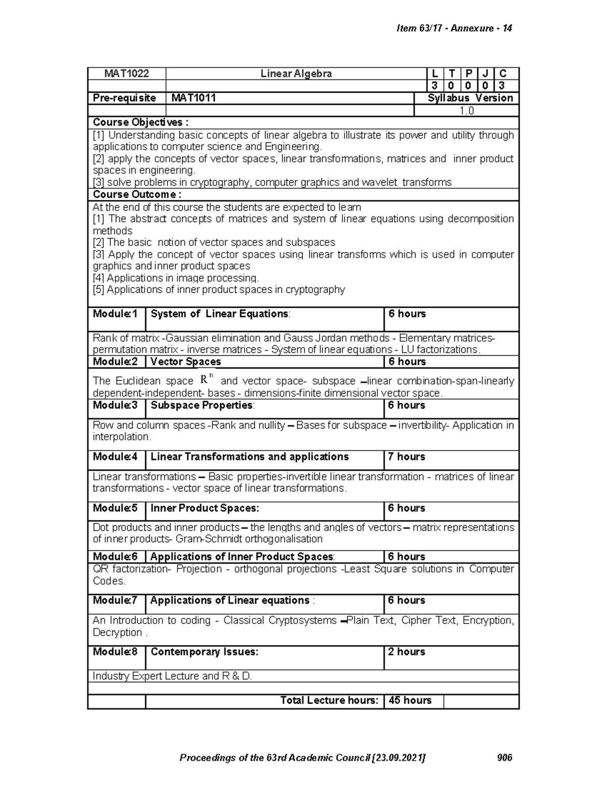 MAT1022 Linear- Algebra TH SYLLABUS - MAT102 2 Linear Algebra L T P J C ...