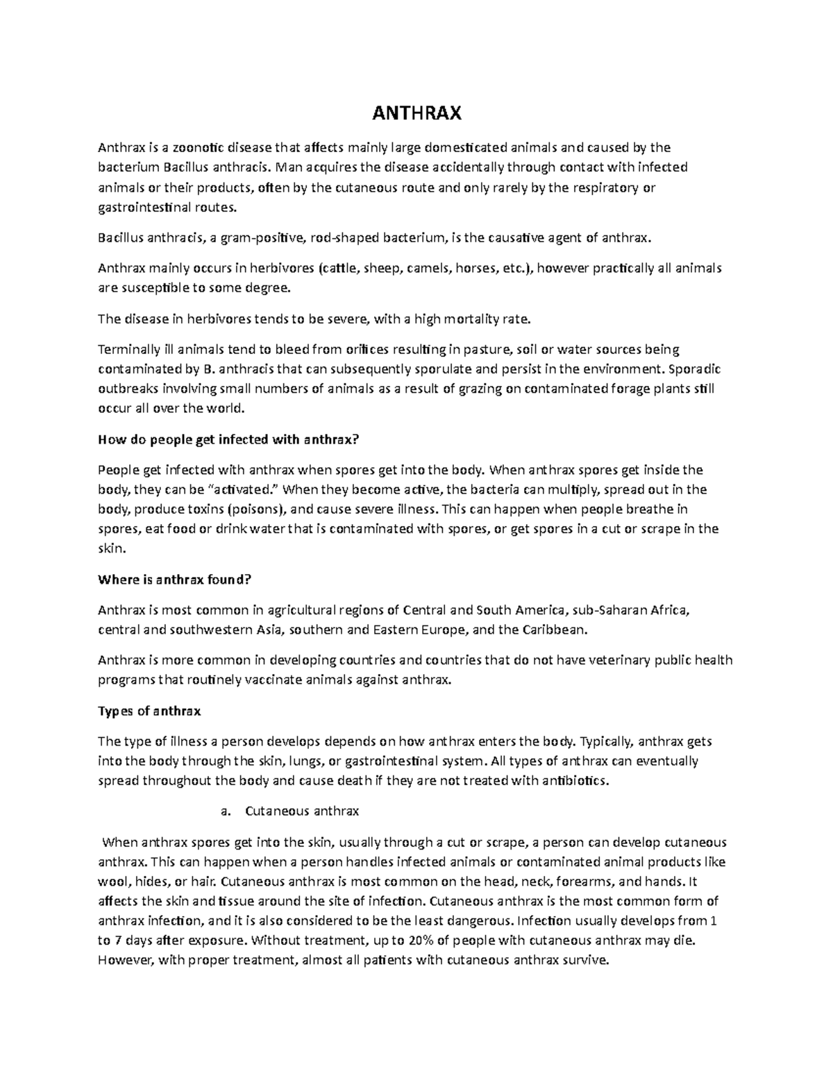 Anthrax and Brucellosis - ANTHRAX Anthrax is a zoonotic disease that ...