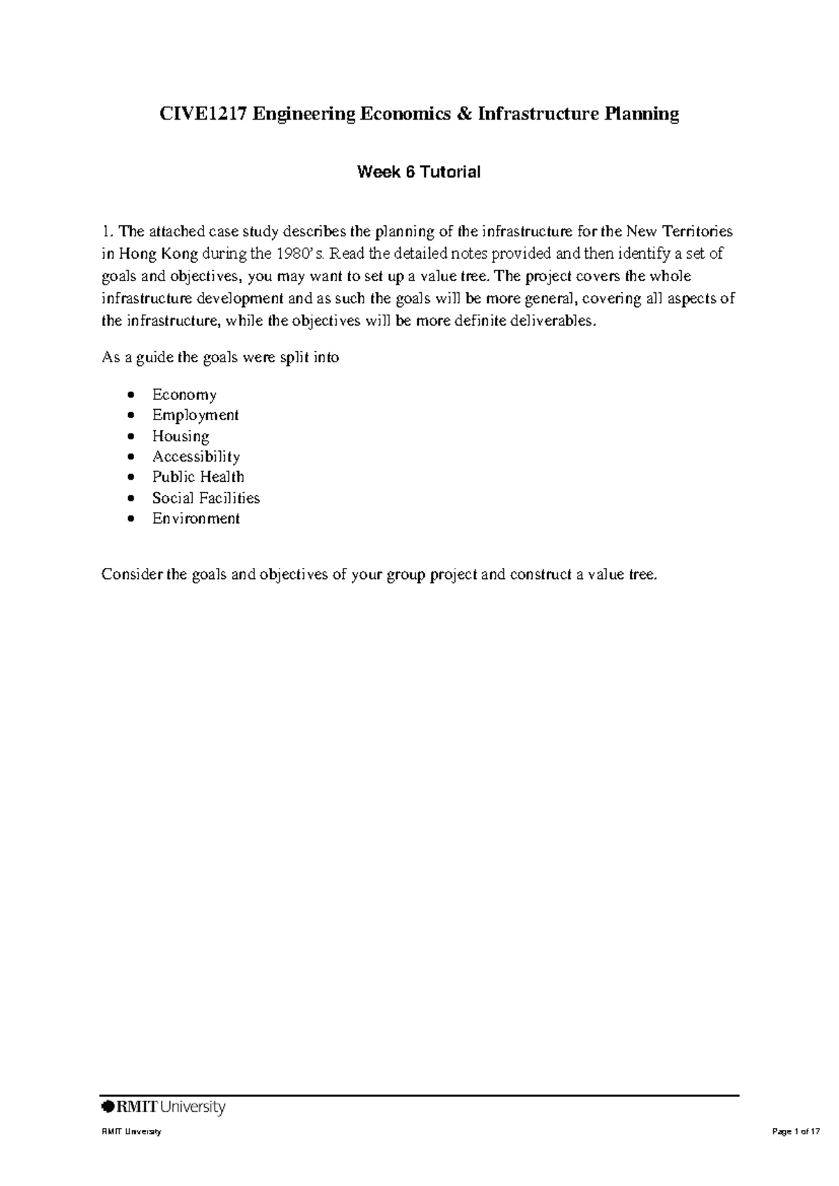 Week 6 Tutorial Answers-5 - CIVE1217 Engineering Economics & Infrastructure Planning Week 6 ...