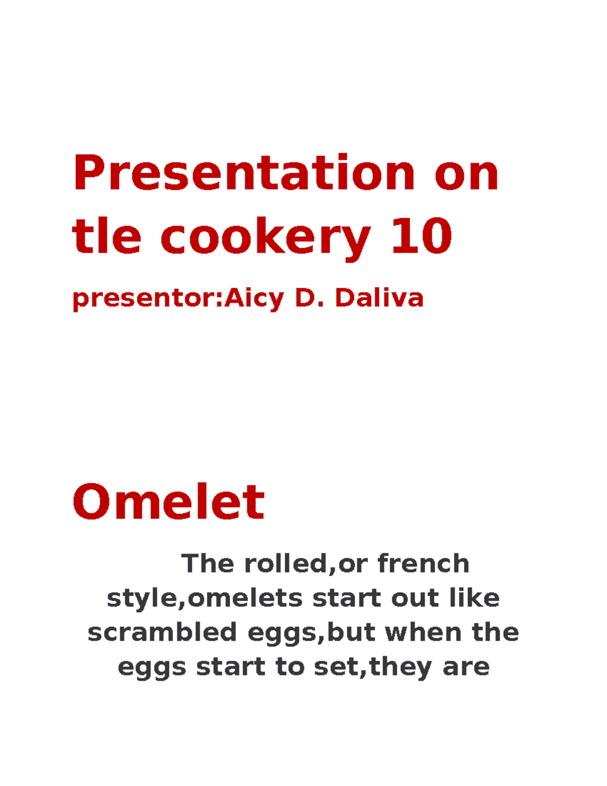 Presentation on tle cookery omelet - Presentation on tle cookery 10 ...