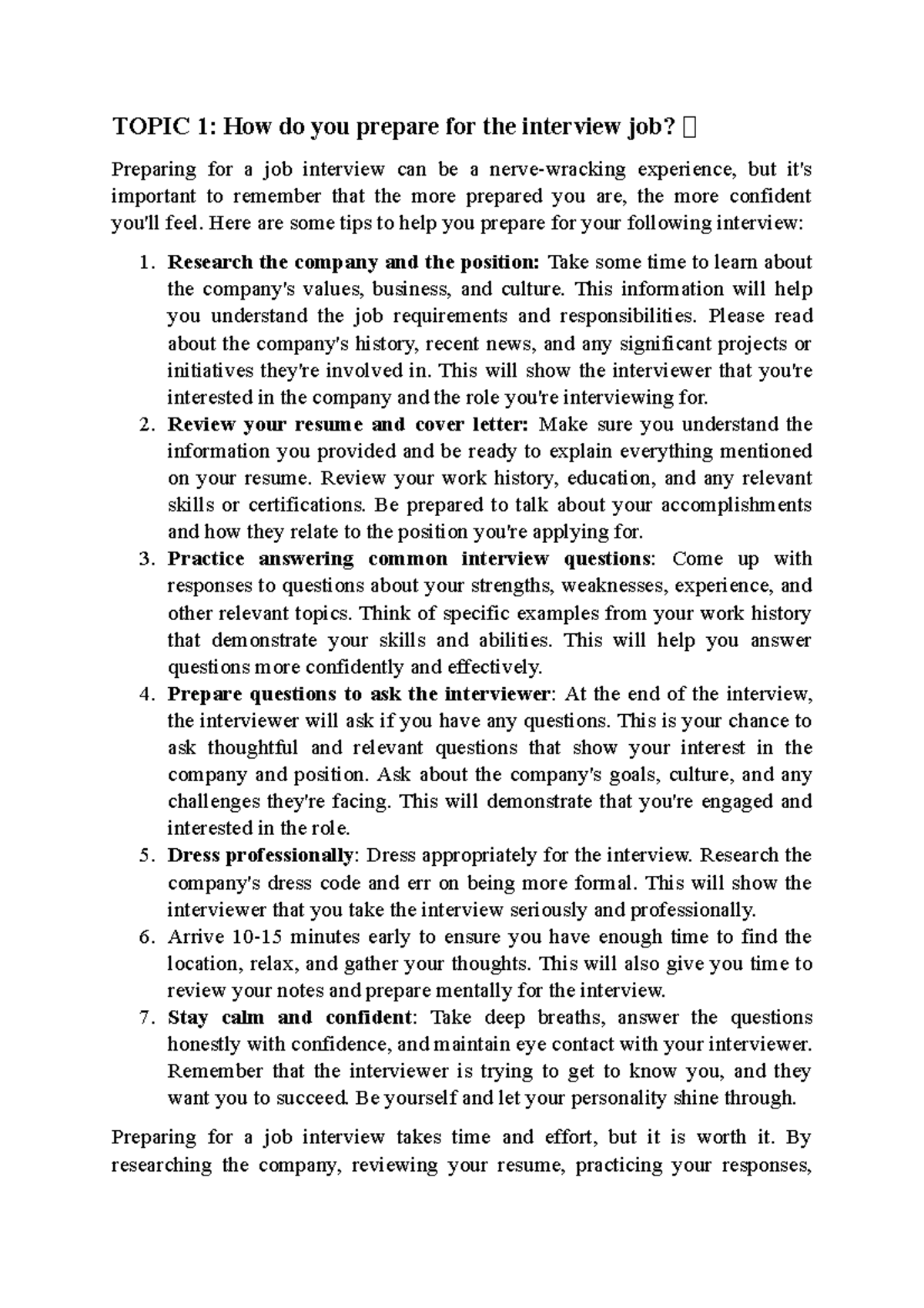 English 5 TOPIC 1 How Do You Prepare For The Interview Job english-5-topic-1-how-do-you-prepare-for-the-interview-job