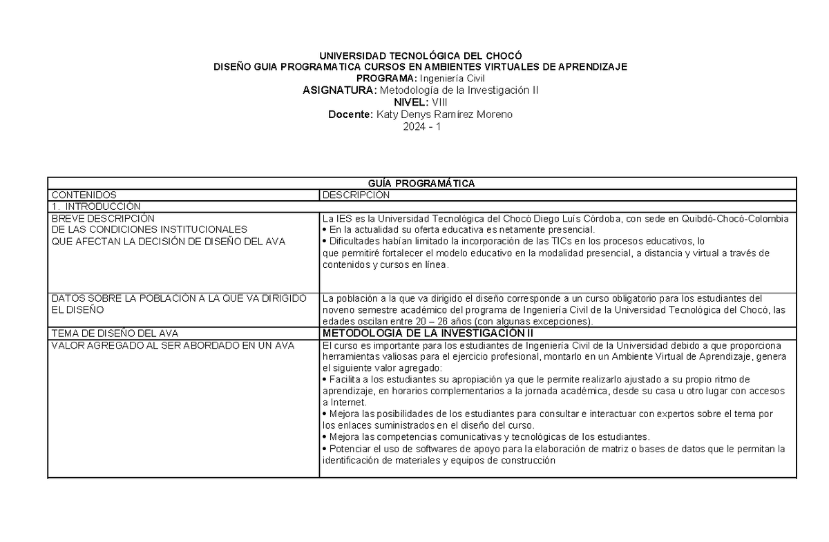 GUIA PROG - Metodologia DE LA Investigación II 2024-1 KDRM ...