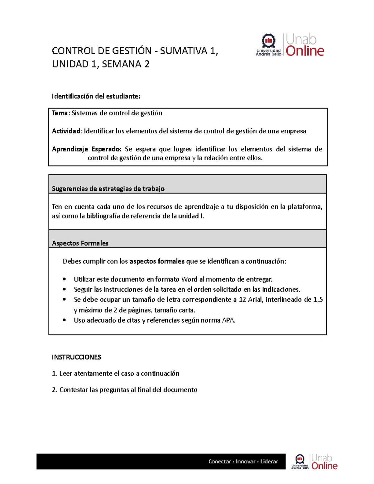 Control de gestión - CONTROL DE GESTIÓN - SUMATIVA 1, UNIDAD 1, SEMANA 2 Identificación del ...
