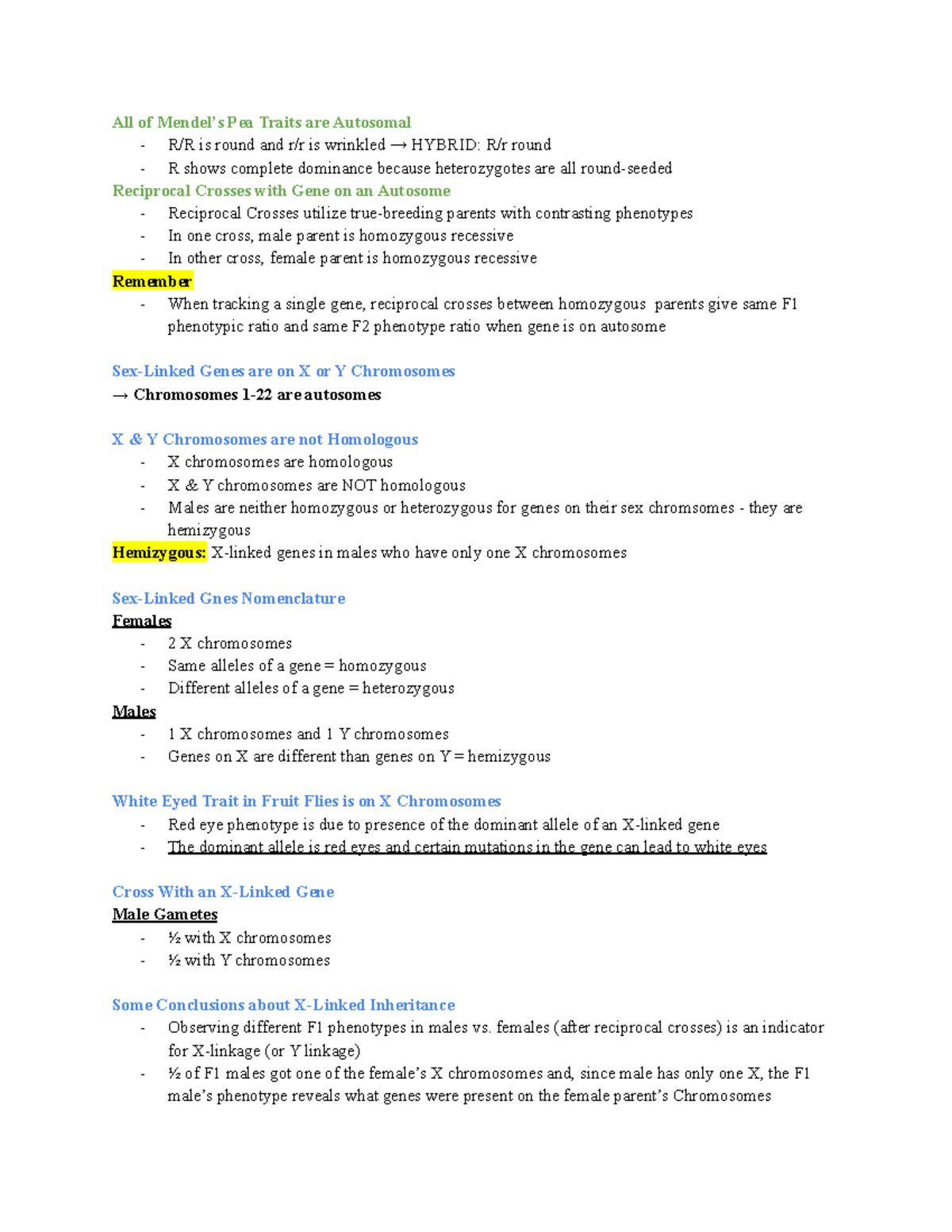 X-Linkage - intro to x-linkage in cells - All of Mendel’s Pea Traits ...