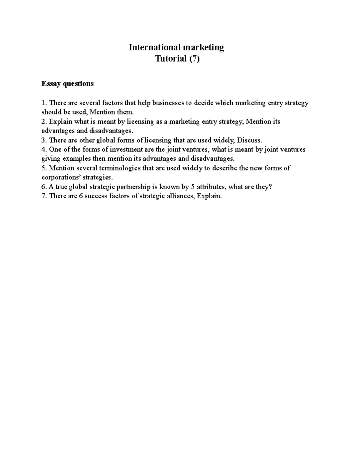 Tutorial 7 - essay - International marketing Tutorial ( 7 ) Essay ...