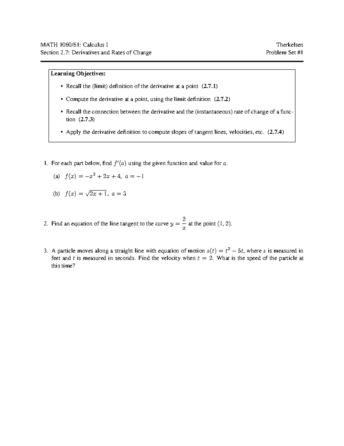 2-7 Problem Set 1 - Activity - MATH 1060/61: Calculus I Therkelsen ...