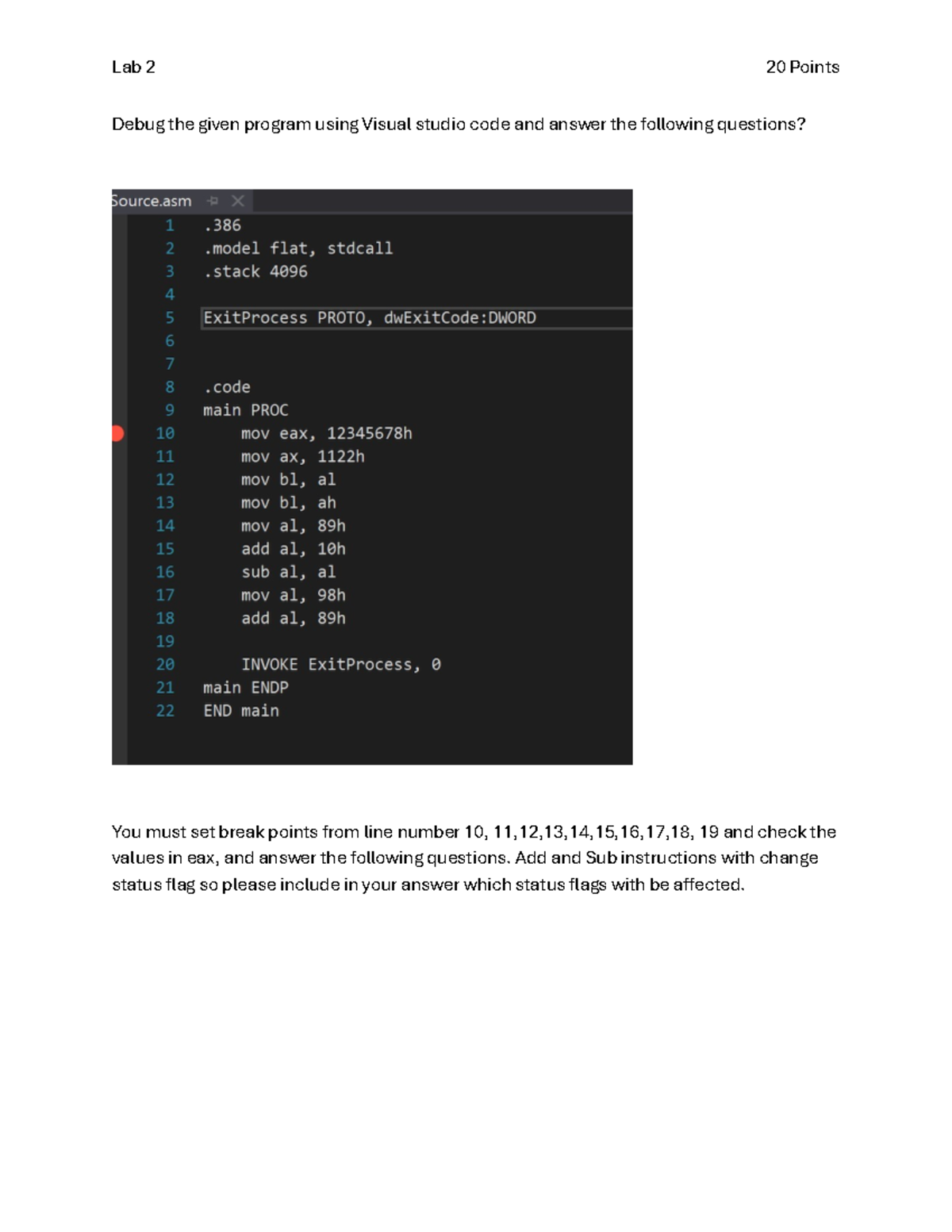 Lab 2 - this - Debug the given program using Visual studio code and answer the following ...