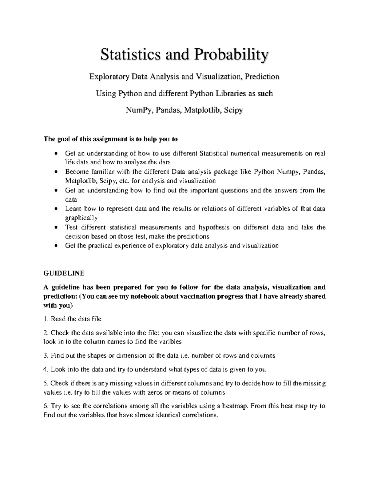 Assignment Statistics 206 - Statistics and Probability Exploratory Data Analysis and ...